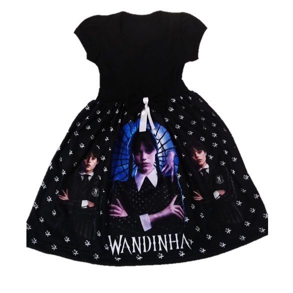 Vestido Festa Wandinha Addams Personagem Infantil - Roupa Menina Malha ...
