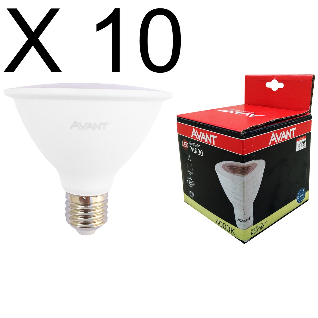 KIT 10 LAMPADA LED PAR30 11W BRANCO NEUTRO 4000K BIVOLT E27 - AVANT | Shopee Brasil