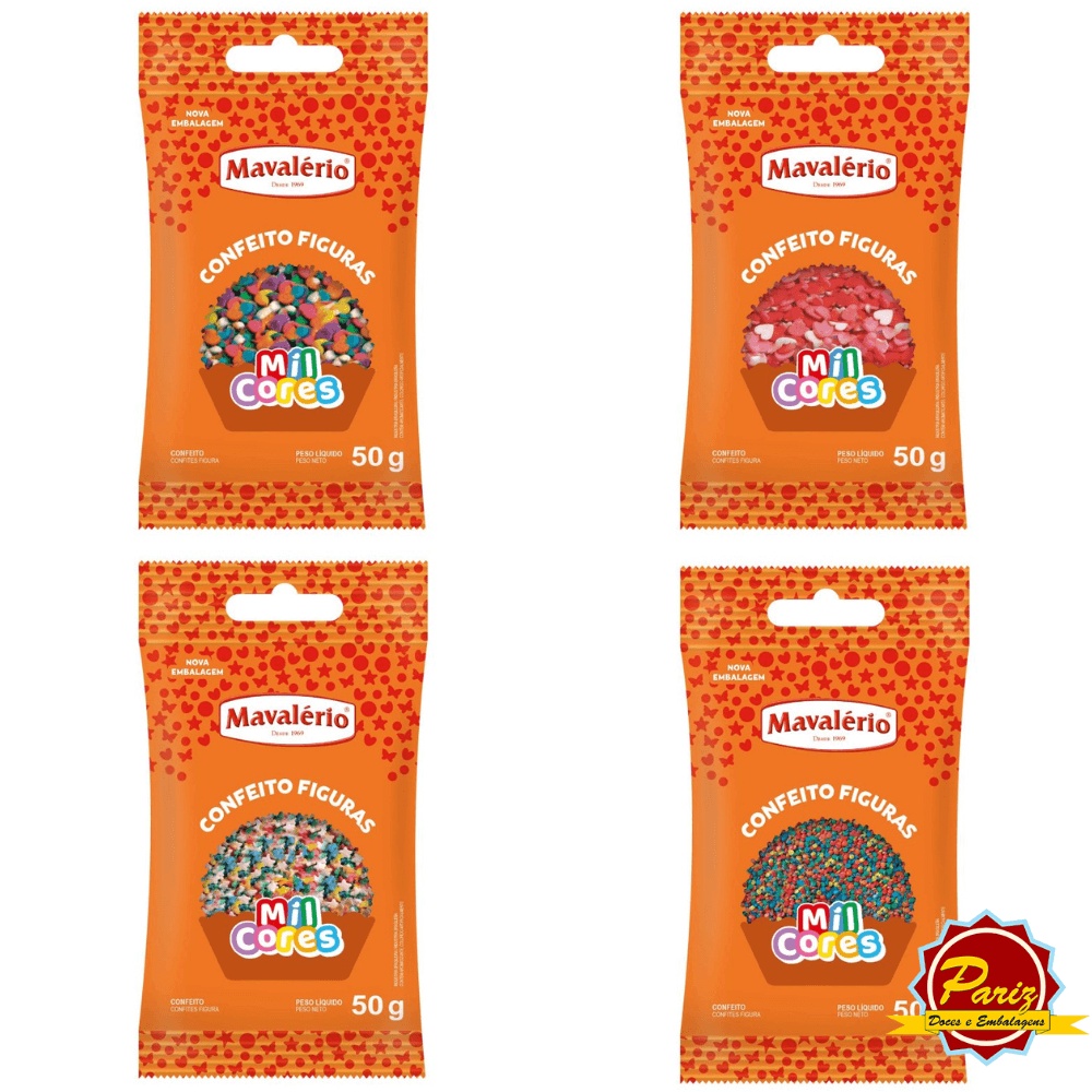 Confeitos Figuras 50g, Confeito para Doce Diversos Modelos Mil Cores - Mavalério | Shopee Brasil
