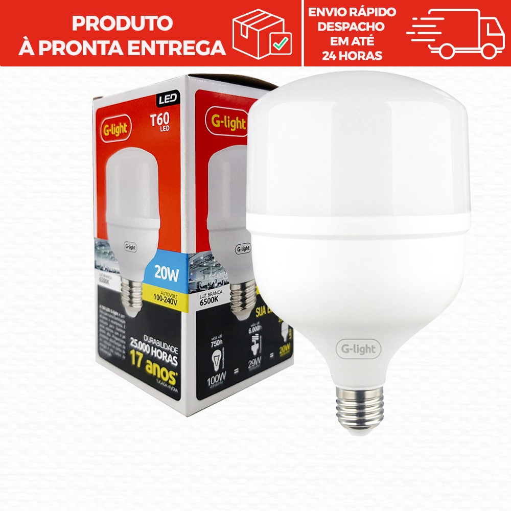 Lâmpada Bulbo Led G-Light 20W T60 Bivolt Econômica 6500K | Shopee Brasil