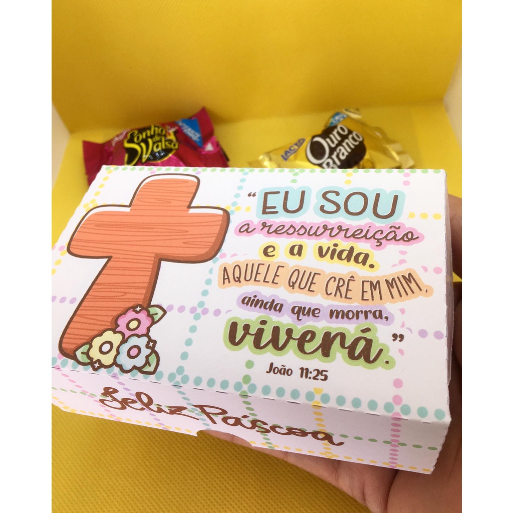 Kit 10 lembrancinha flork caixa sacola cartão Páscoa Cristã - Jesus ...