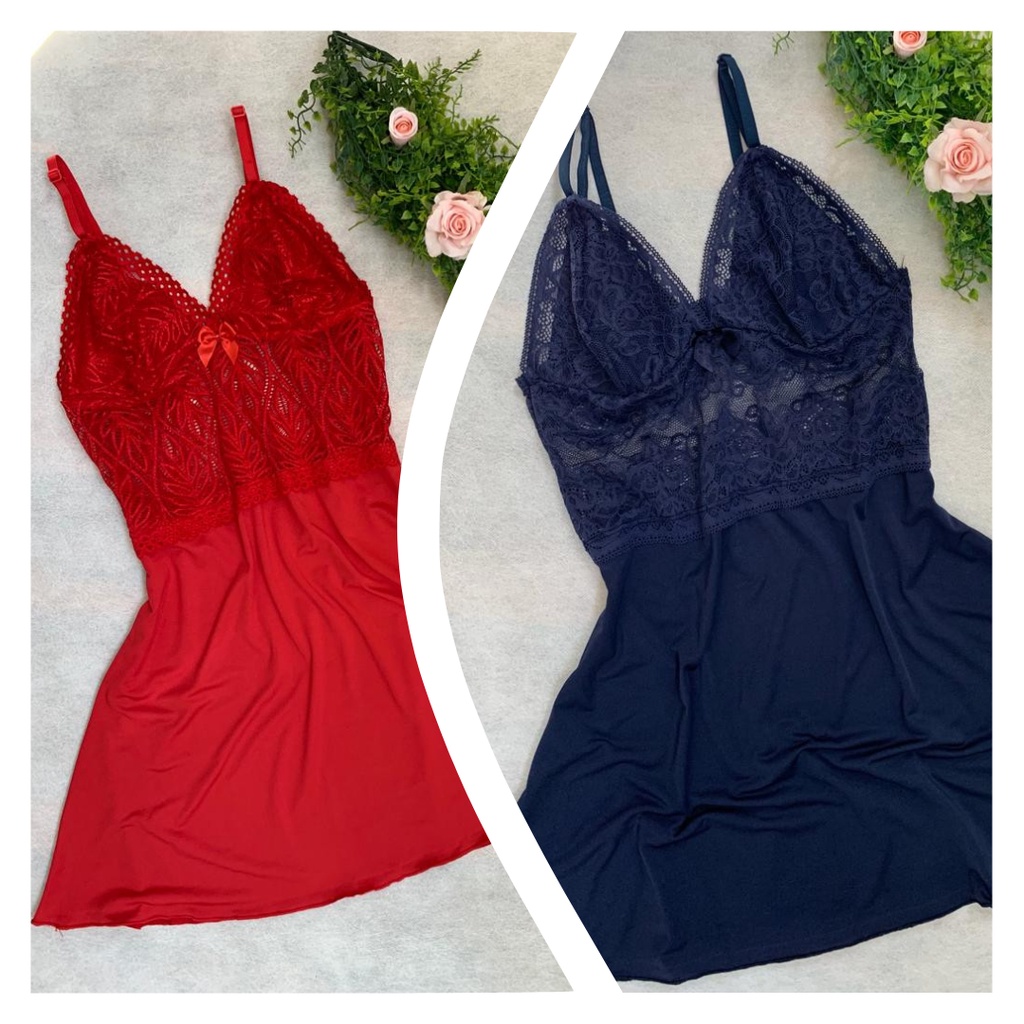 Kit 2 Camisola Sem Bojo Renda Luxo Feminina De Microfibra | Shopee Brasil