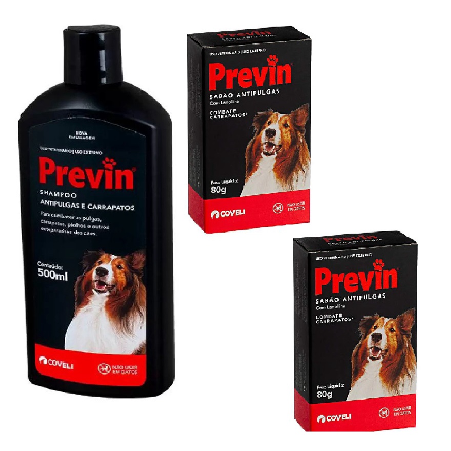 Kit Shampoo Coveli Previn 500ml Carrapato + 2x Sabonete Antipulgas ...
