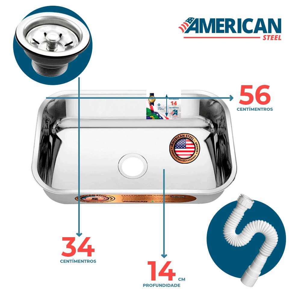 Cuba Aço Inox American Steel N 2 56x34x14 +Válvula | Shopee Brasil
