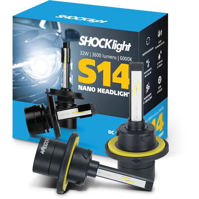 HEADLIGHT S14 NANO H13 6000K 12V 32W 3600LM | Shopee Brasil