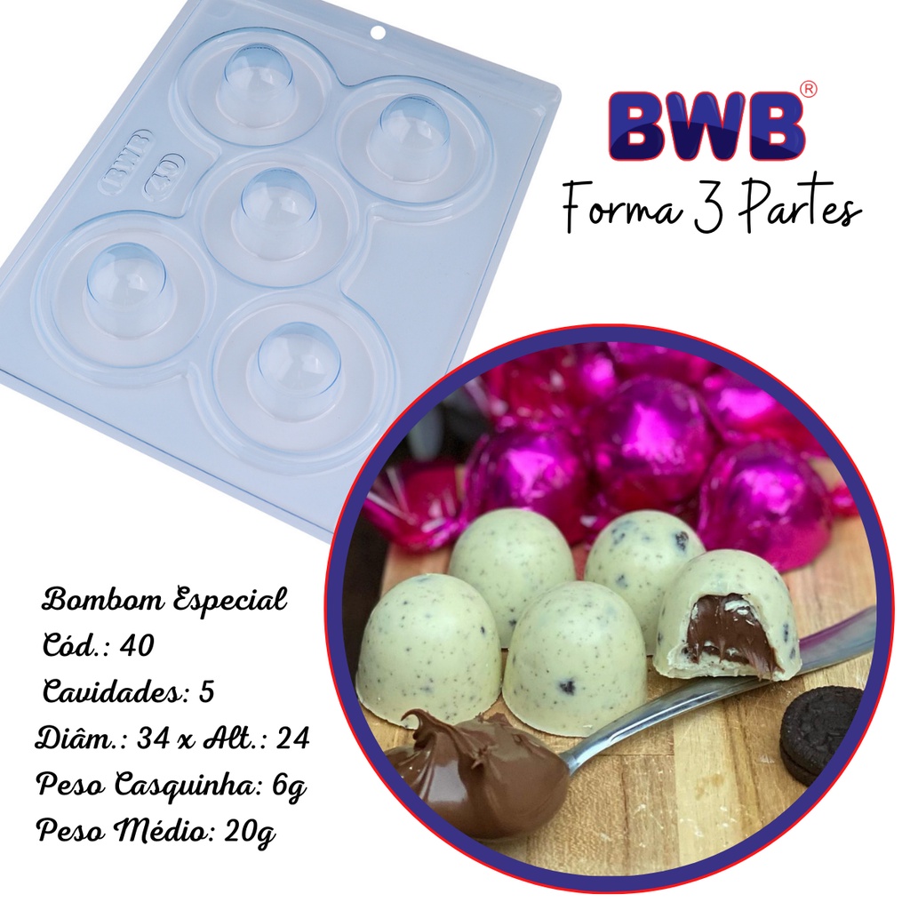 Forma Trufa Bombom 20g 30g 45g 60g 3 Partes Com Silicone Alto ...