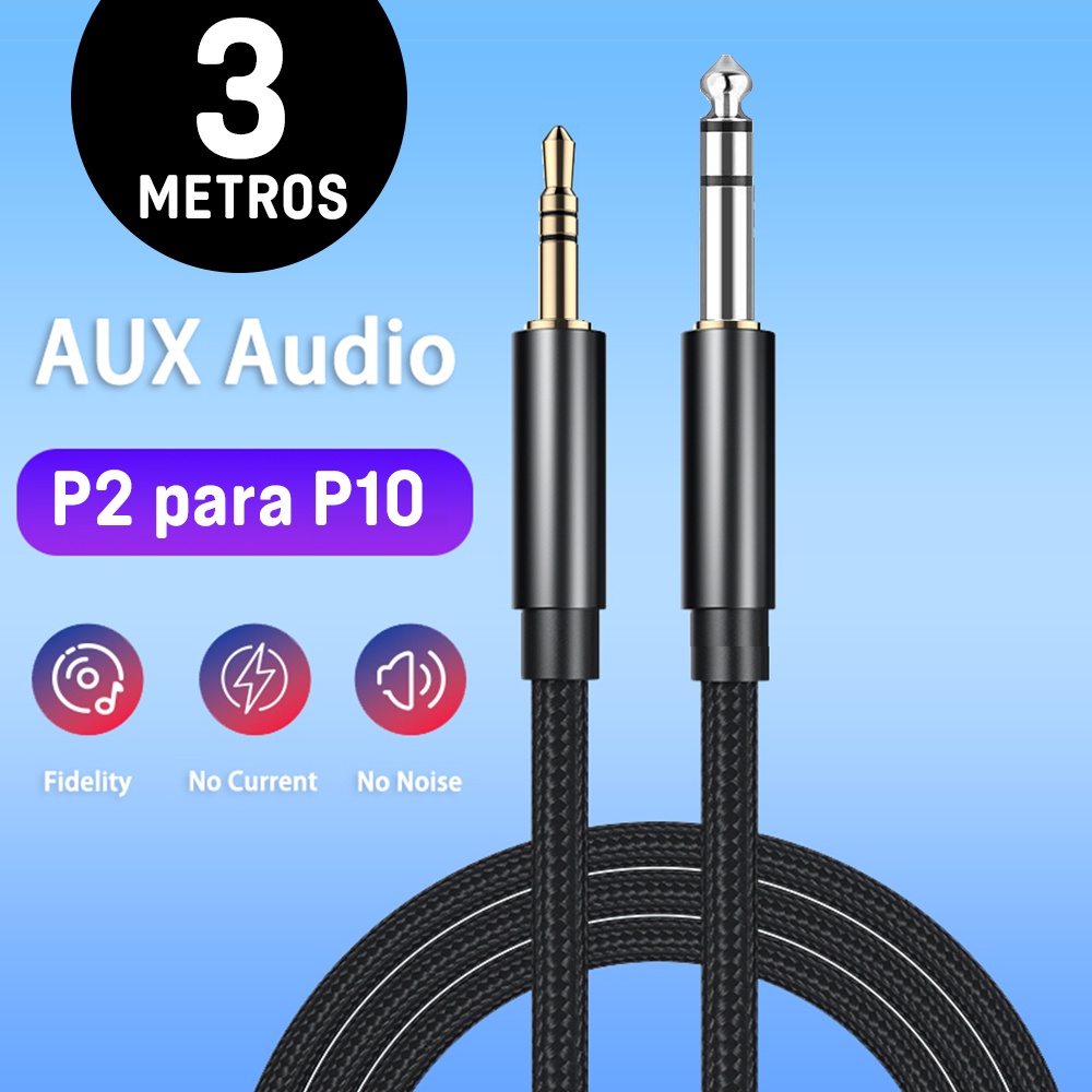 Cabo P10 x P2 Mono 3 Metros Audio Auxiliar Profissional | Shopee Brasil