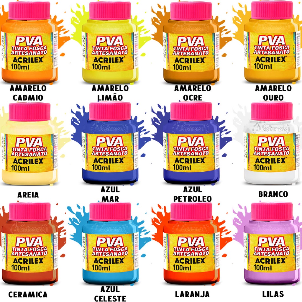 Tinta PVA Fosca Para Artesanato Acrilex 37 ml ( Diversas Cores ...