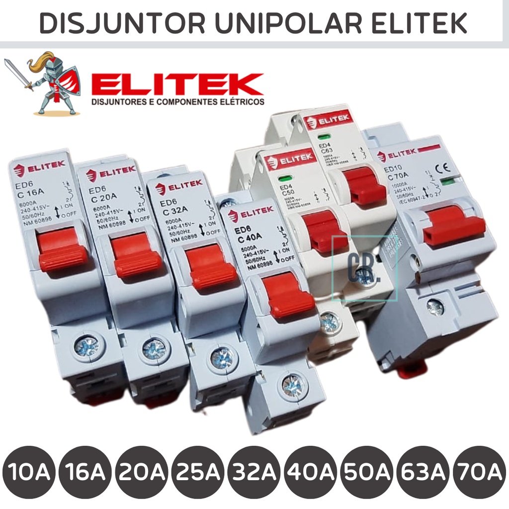 Disjuntor Unipolar / Monopolar Din Elitek 10A ao 70A Curva C Dijuntor ...