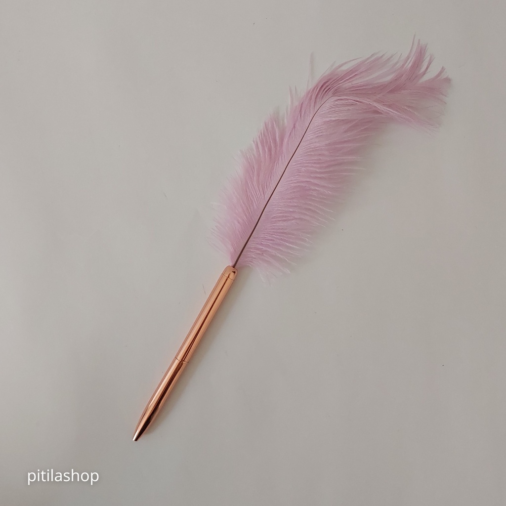 Caneta pena elegante dourada com pena rosa | Shopee Brasil
