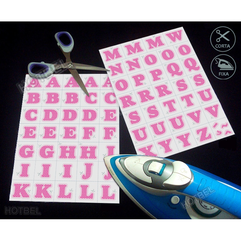 Apliques Letras Rosa 3cm Termocolantes de Tecido P/ Nomes - Alfabeto em ...