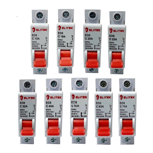 Disjuntor Unipolar Mono Curva C - 10a / 16a / 20a / 25a / 32a / 40a / 50a / 63a - Elitek ...