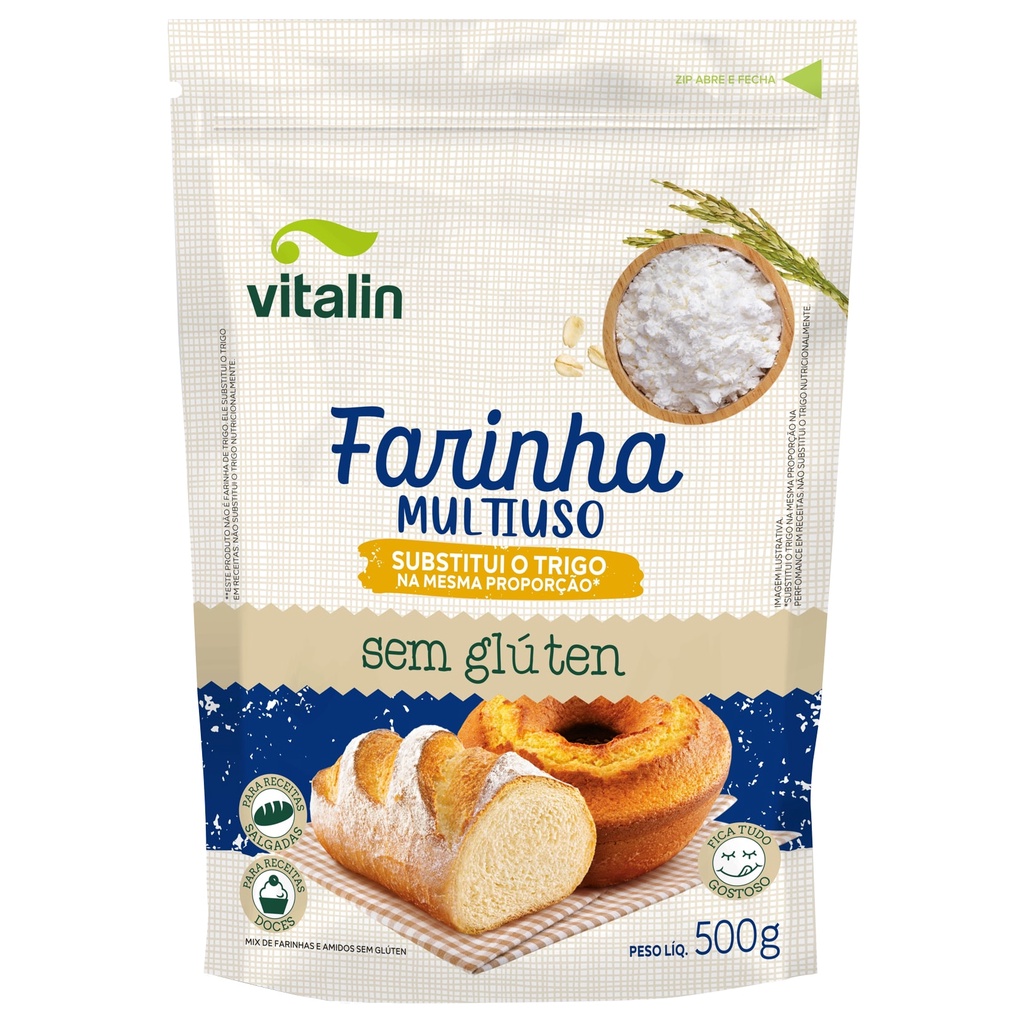 Farinha Multiuso Integral 500G Vitalin | Sem Glúten | Shopee Brasil