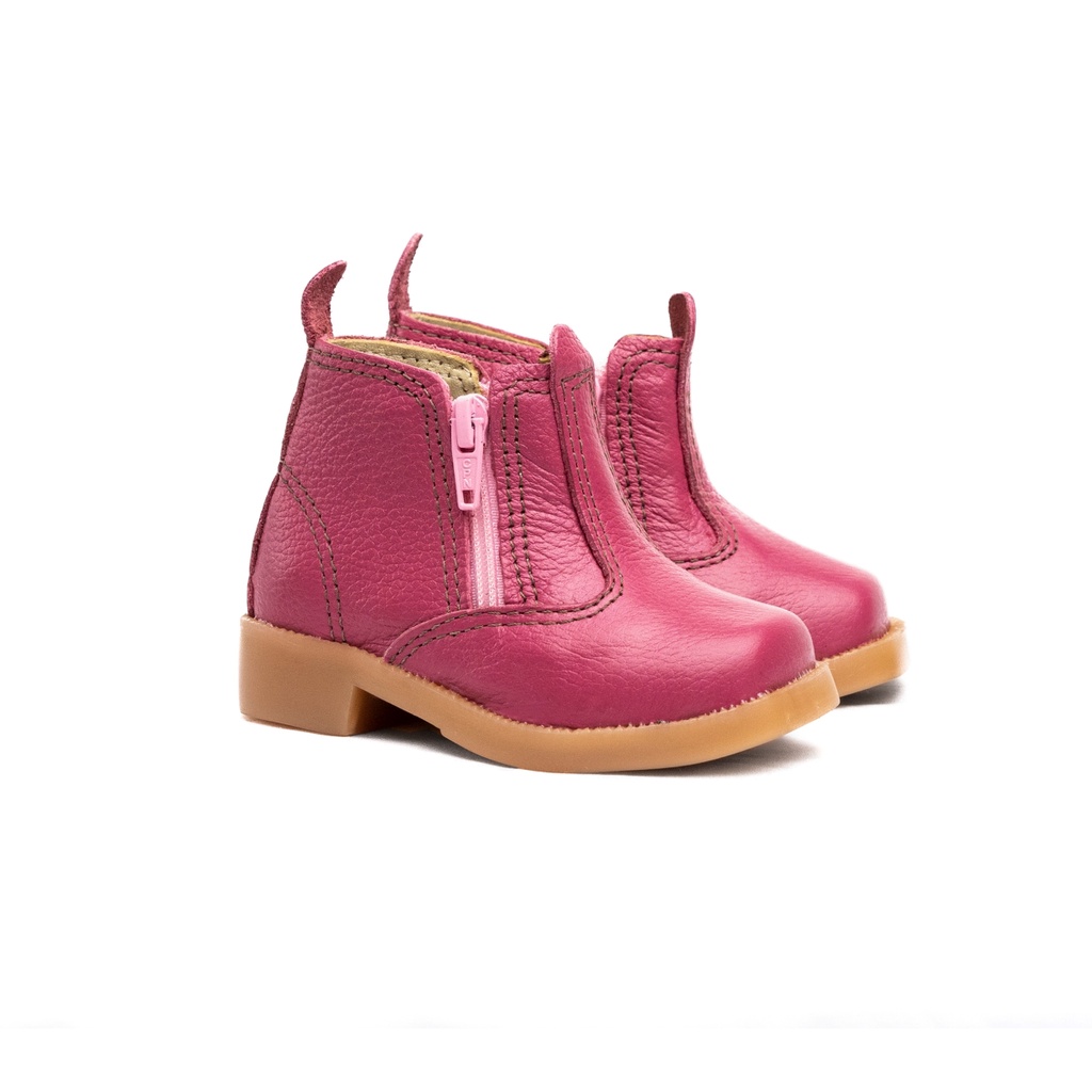 Botina Bota Infantil Bebê Criança Couro Rosa Confortável Durável Macia ...