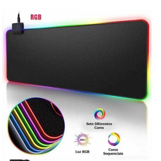 Mouse Pad Gamer Grande 30cm X 80cm X4mm Com Borda De Led RGB 7 cores ...