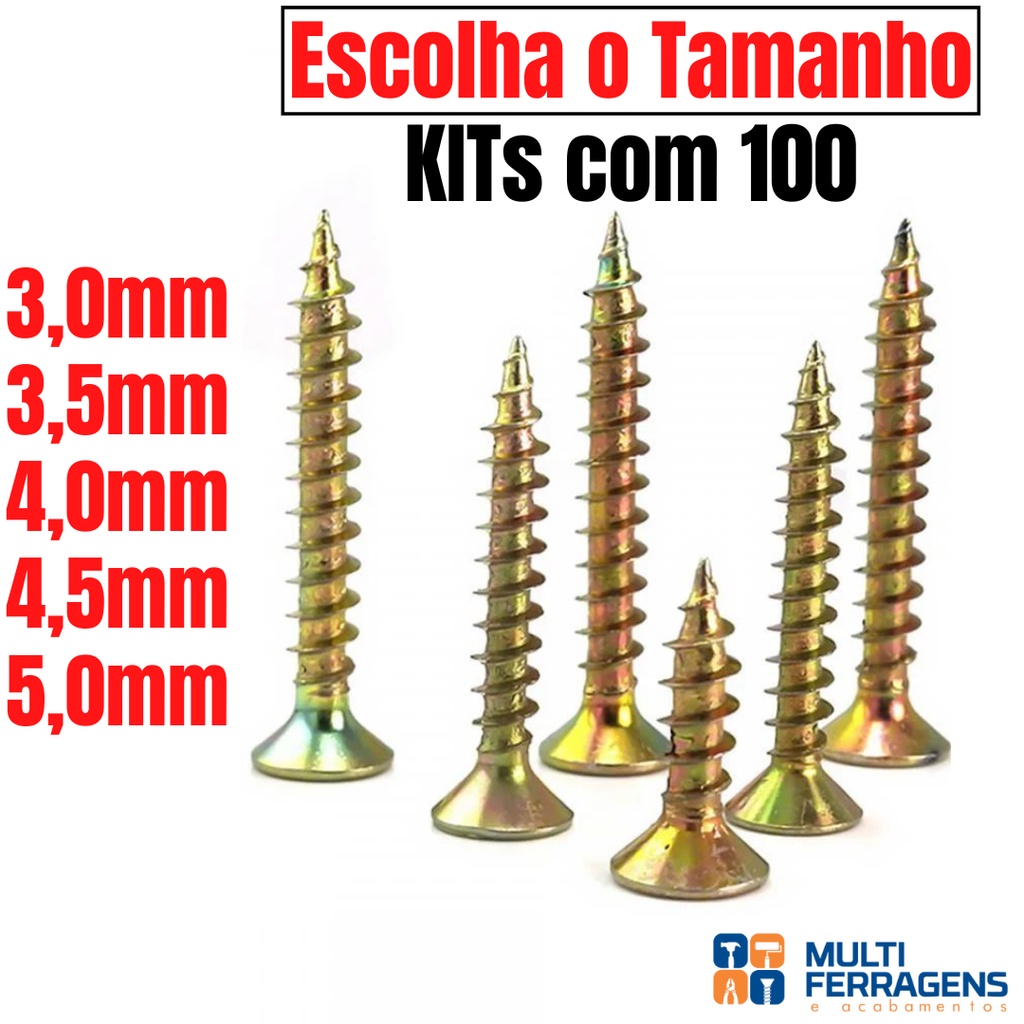 100 Parafusos Para Madeira Chipboard Philips Kit Parafusos 10 14 16