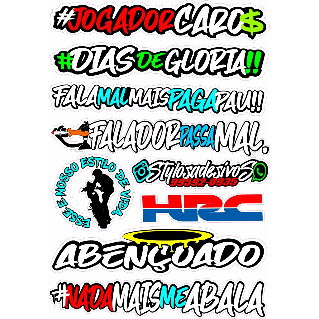 CARTELA DE ADESIVOS CARRO, MOTO, BIKE, SKATE. | Shopee Brasil