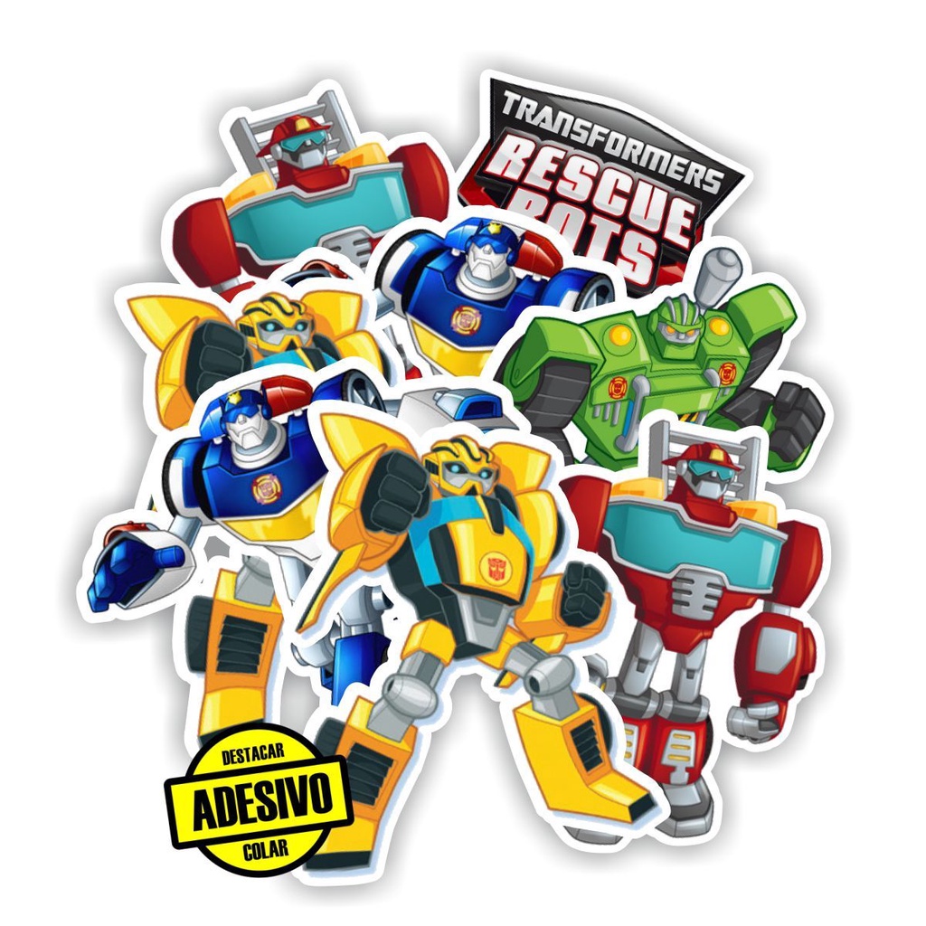 50 adesivos tag auto colante foto vinil prova água Transformers Rescue ...