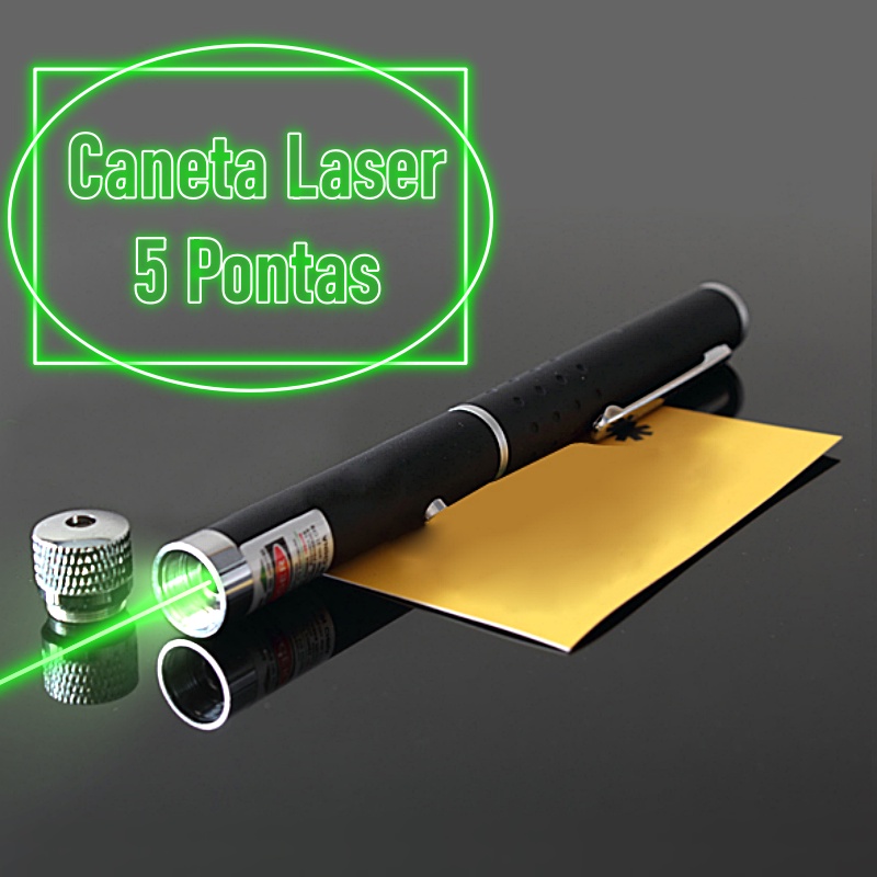 Caneta Laser Pointer Verde 5000MW Profissional 5 Pontas | Shopee Brasil
