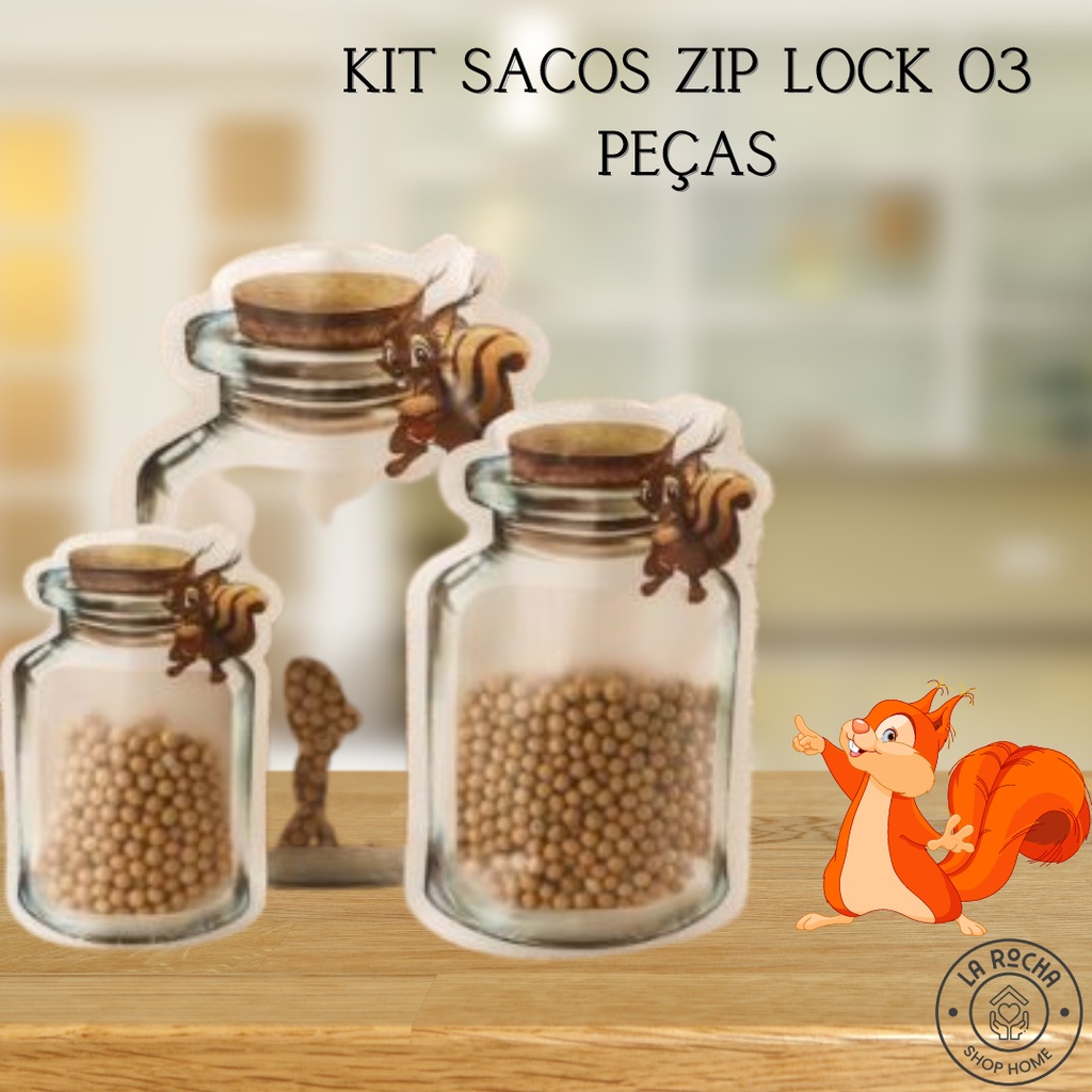 kit 03 sacos herméticos zip lock embalagem reutilizável desenho ...