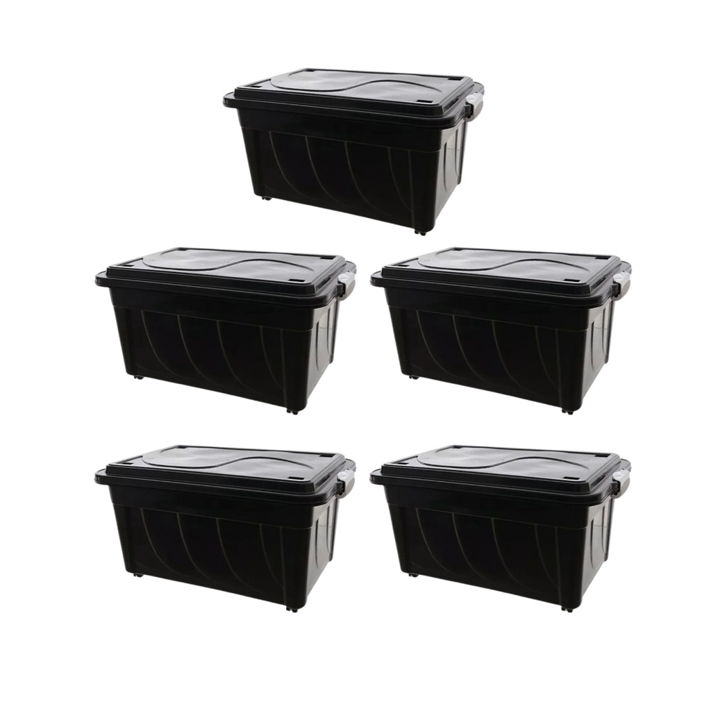 Kit 5 Container 60 Litros Multiuso Preto Sem Rodas Tampa Com Trava ...