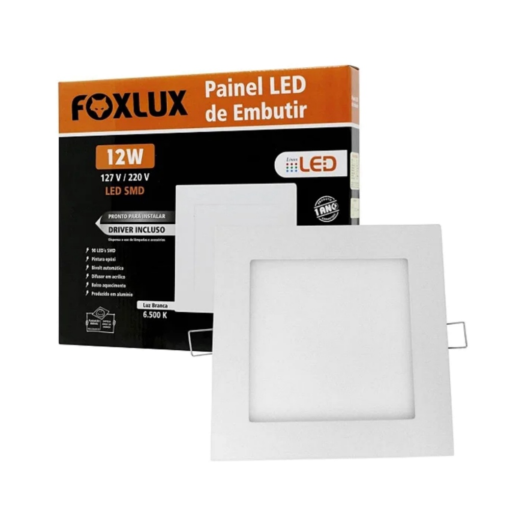 Luminária Led Embutir 12W Foxlux Quadrado 6500k Branco Frio | Shopee Brasil