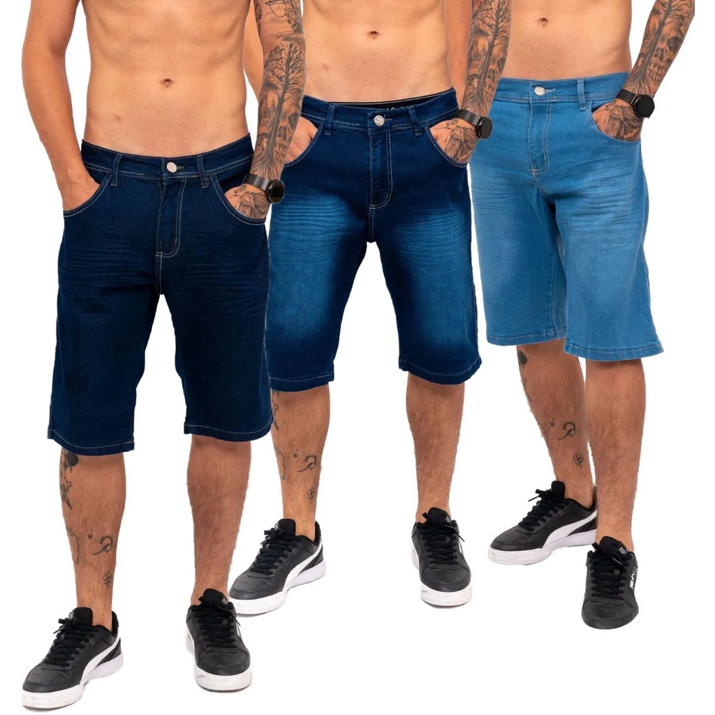kit 2 Bermuda Jeans Masculina Lycra | Shopee Brasil