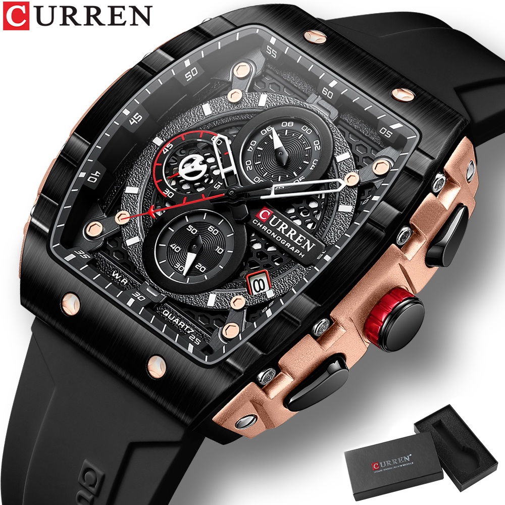 Relógio Original CURREN Marca Square Retro Calendário Cronógrafo De ...