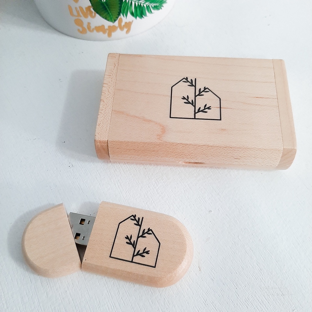 Kit pen drive de madeira oval e caixa retangular PERSONALIZADO | Shopee ...