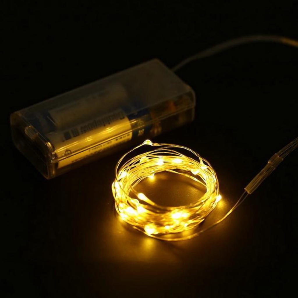 Fio Fada Arame Pingos Luz Amarelo 3m 30 Leds Pilha 3 funções | Shopee ...