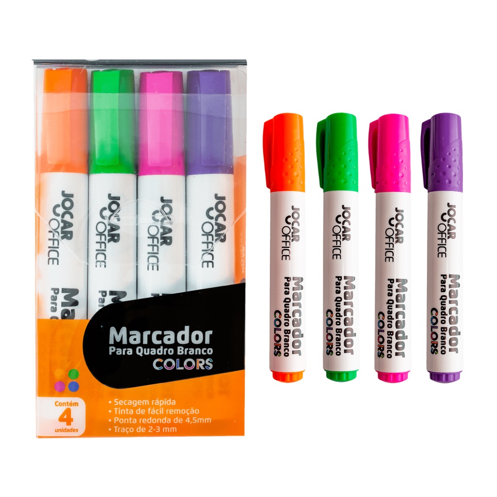 Kit 4 Cores Marcador Para Quadro Branco Estojo Colors Jocar Office ...