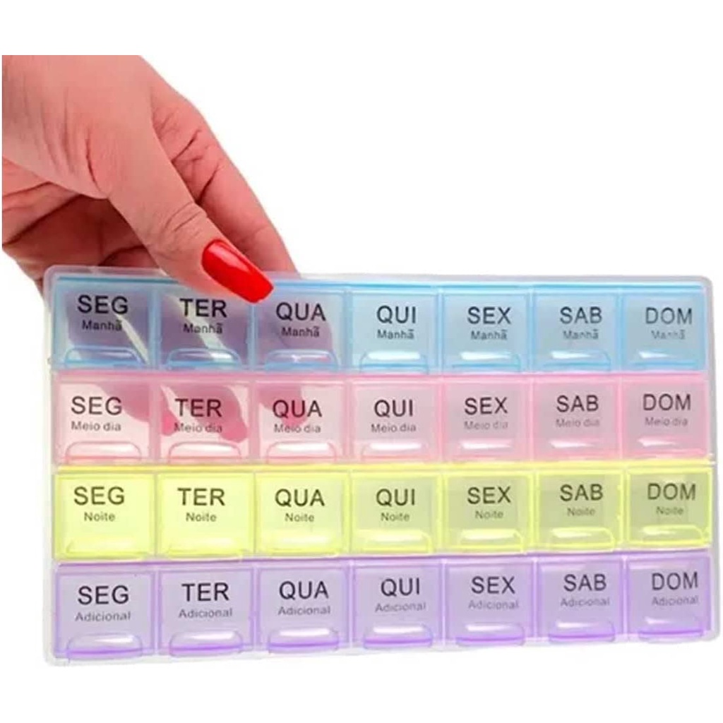Porta Case Caixinha Comprimido Medicamento Semanal Diario 4x ao Dia 28 ...