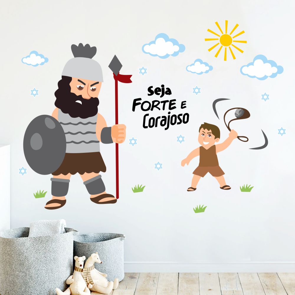 Adesivo de Parede Infantil Desenho Davi E Golias | Shopee Brasil