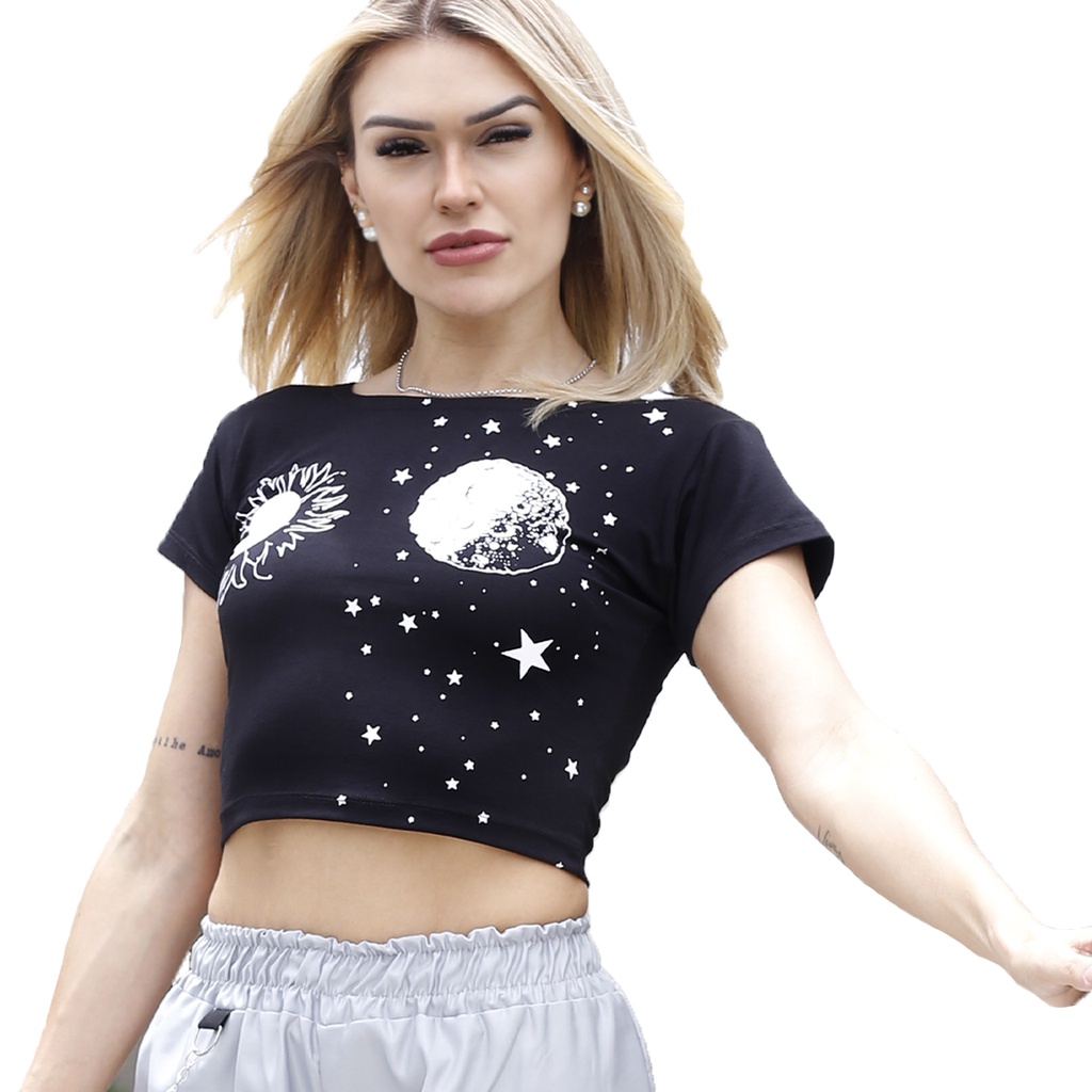 Cropped Sol e Lua Universo Vibe Aesthetic Blusinha | Shopee Brasil