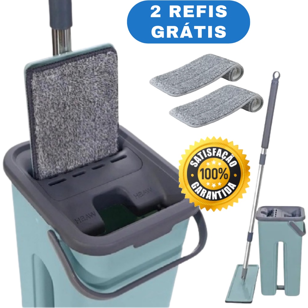 Mop Flat Limpeza Lava e Seca Esfregão Rodo Mágico Multiuso Vertical ...