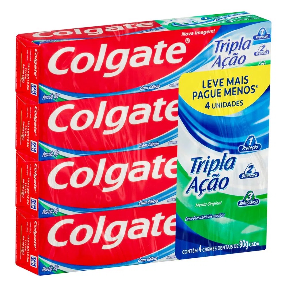 PACK CREME DENTAL MENTA ORIGINAL COLGATE CAIXA 4 UNIDADES 90G CADA LEVE ...