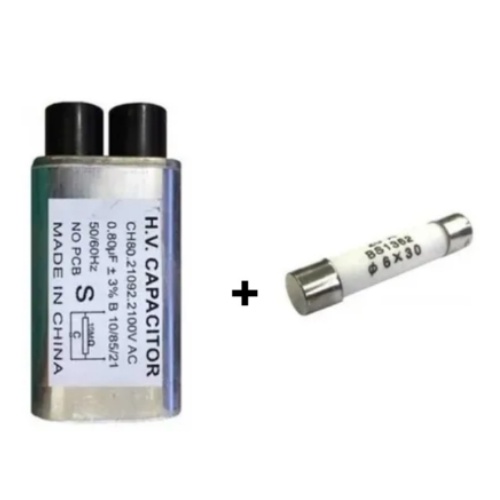 kit capacitor micro-ondas Alta Tensão 0,80uf- 2100v + 1fusível 20 Amp ...