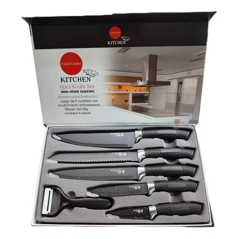 Kit Facas Churrasco Preta Antiaderente Navalhas Corte Afiado Cortador ...