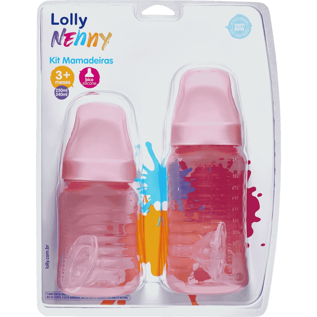 Kit 2 Mamadeiras Lolly Nenny Big Clean Bico Silicone Rosa | Shopee Brasil