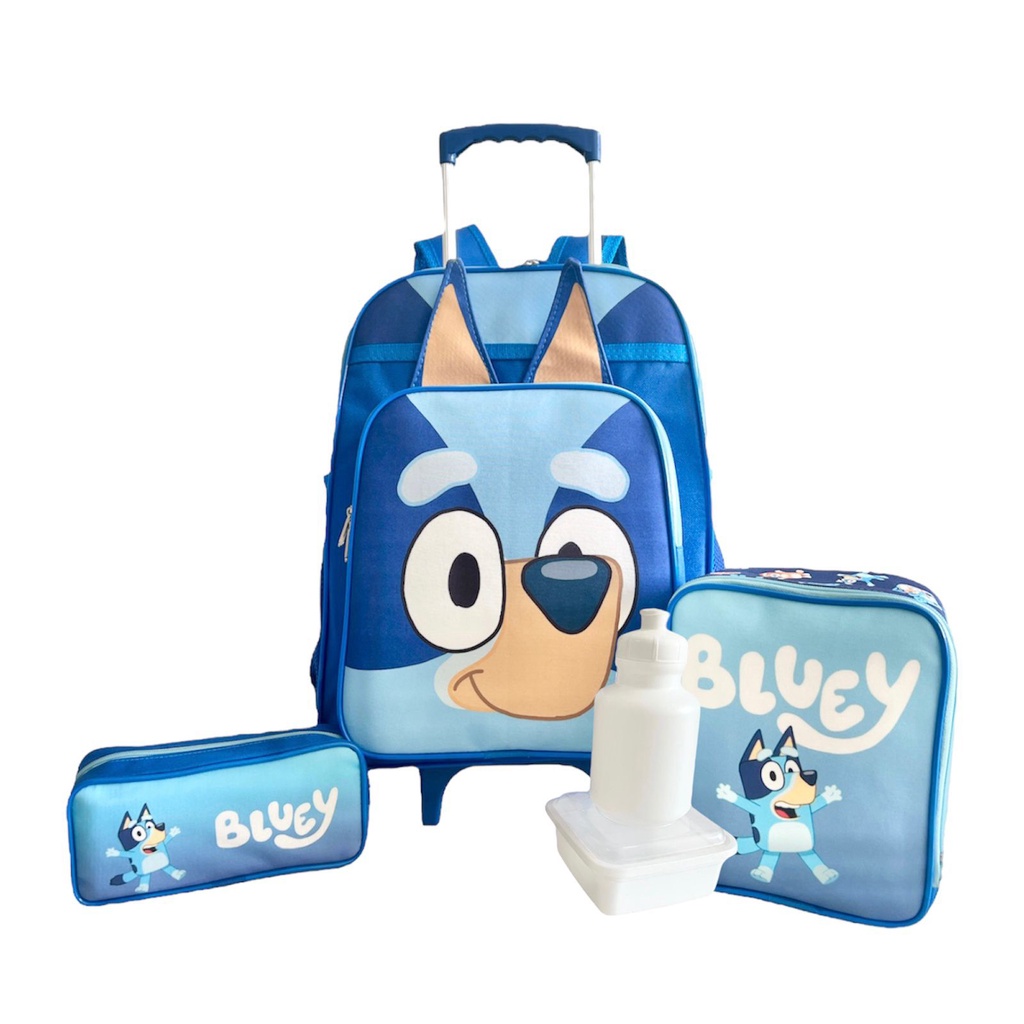 Kit Mochila Escolar Infantil Cachorrinha Bluey Rodinhas G F5 Bingo ...