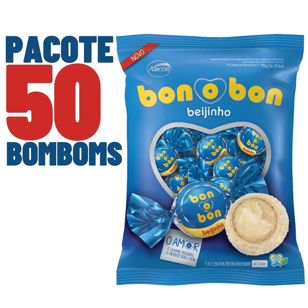 Bombom Bon O Bon Recheio Beijinho 50Un Pacote 750g - Arcor | Shopee Brasil
