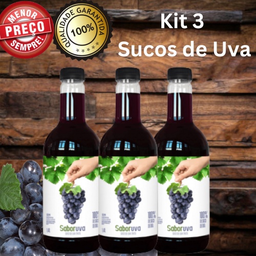 Kit 3 Sucos de Uva Natural - Marca Sabor Uva - 1,4 litros | Shopee Brasil