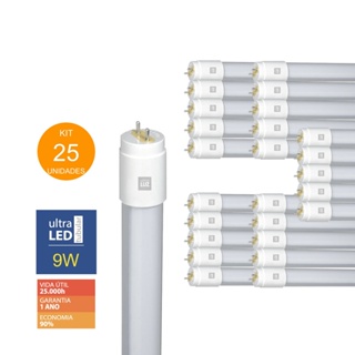 Kit 25 Lâmpadas Led Tubulares 9W T8 Base G13 de 60cm 3000K (Branco Quente), 4000K (Branco Neutro ...