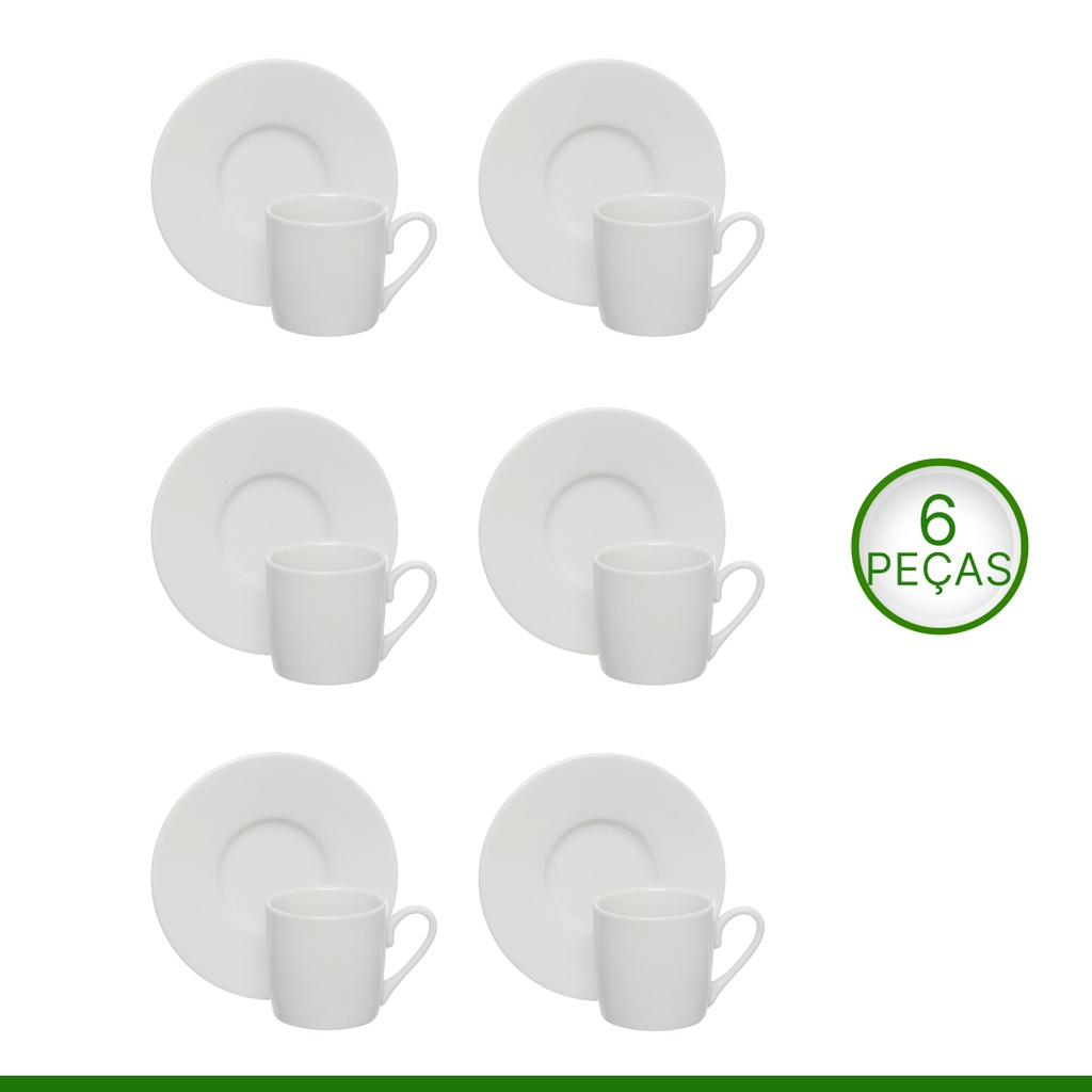 Jogo 6 Xicaras Porcelana Branca Com Pires Para Café Chá 90ml | Shopee Brasil