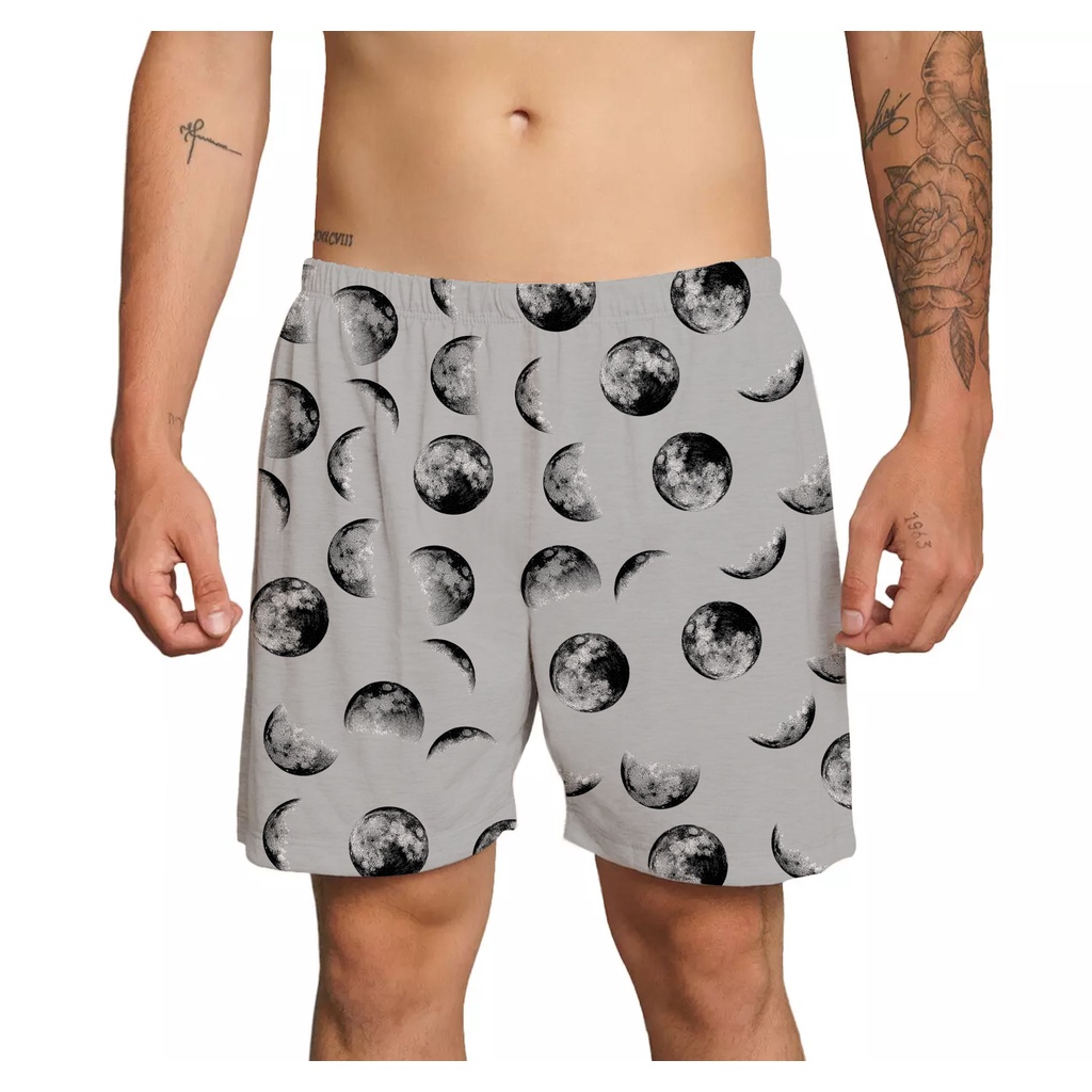 Bermuda Shorts Masculino De Dormir Samba Canção Estampa Lua Cinza ...