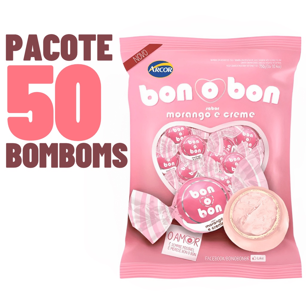Bombom Bon O Bon Recheio Morango 50Un Pacote 750g - Arcor | Shopee Brasil