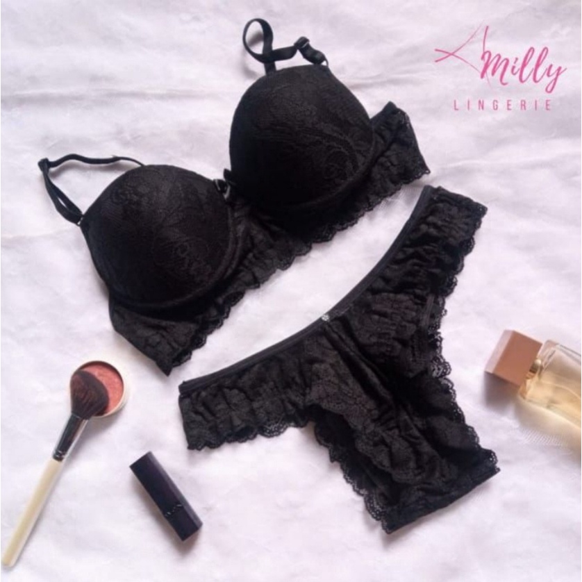 lingerie sutia com bojo e calcinha toda de renda - conjunto feminino ...