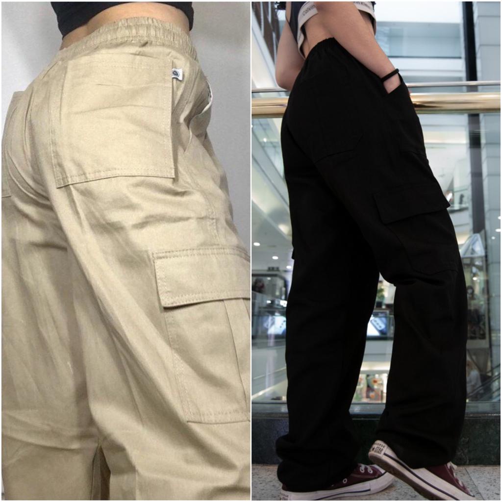 Calça Cargo Larga Blogueira Unissex Sarja 2023 Shopee Brasil