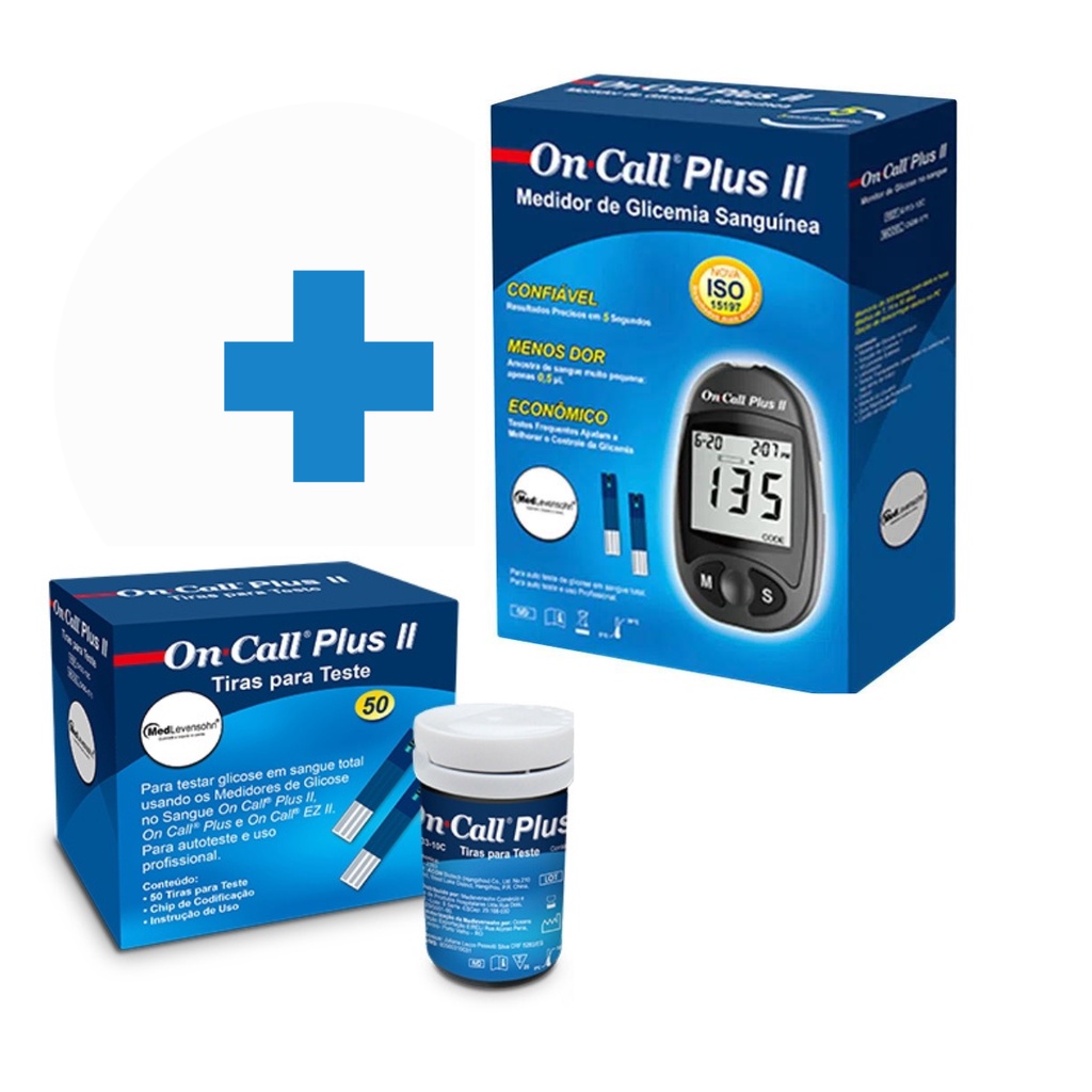 kit com 50 Tiras Reagentes + Monitor de Diabetes On Call Plus II ...