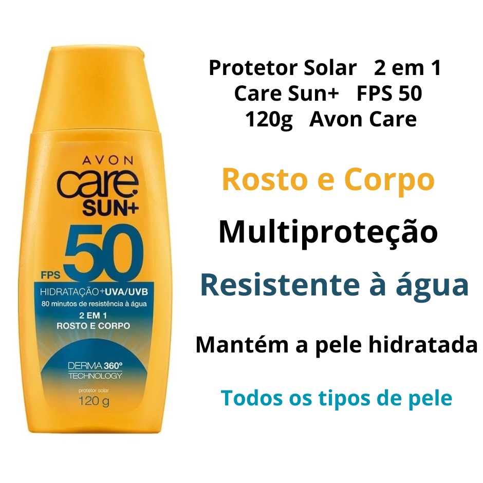 Protetor Solar 2 em 1 Care Sun+ FPS 50 120 g Avon Care | Shopee Brasil